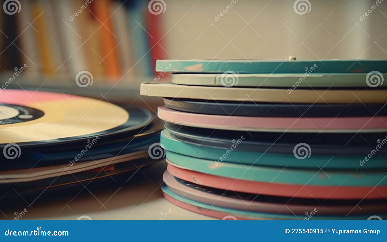 Stack of Old Fashioned Vinyl Disks on Turntable Generated by AI Stock ...