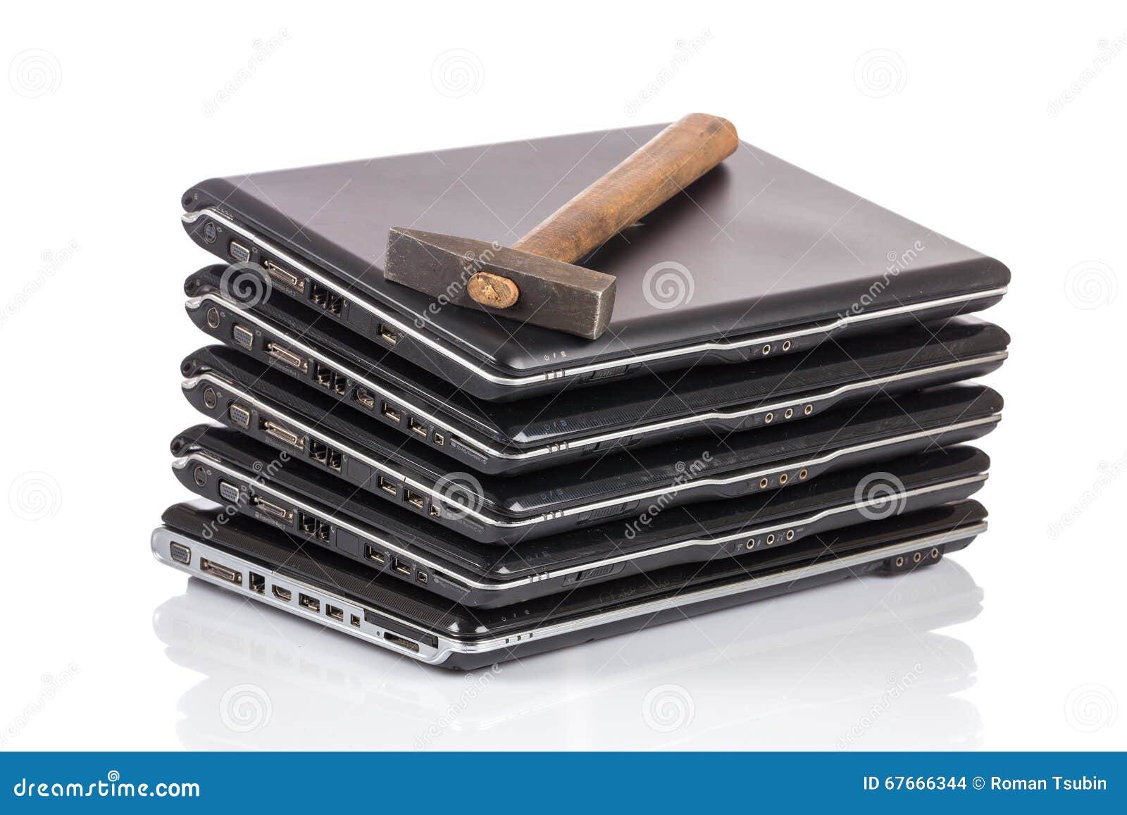 Stack of Old Laptops Awaiting Repair Stock Photo - Image of tower ...
