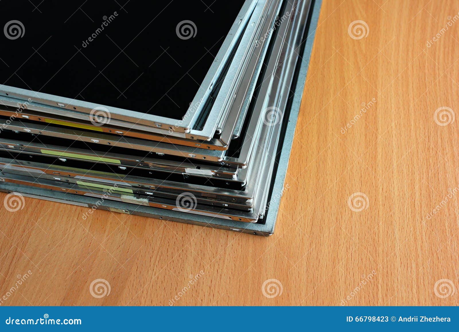 Stack of Old Lcd and Tft Panels on Wooden Table Stock Image - Image of ...