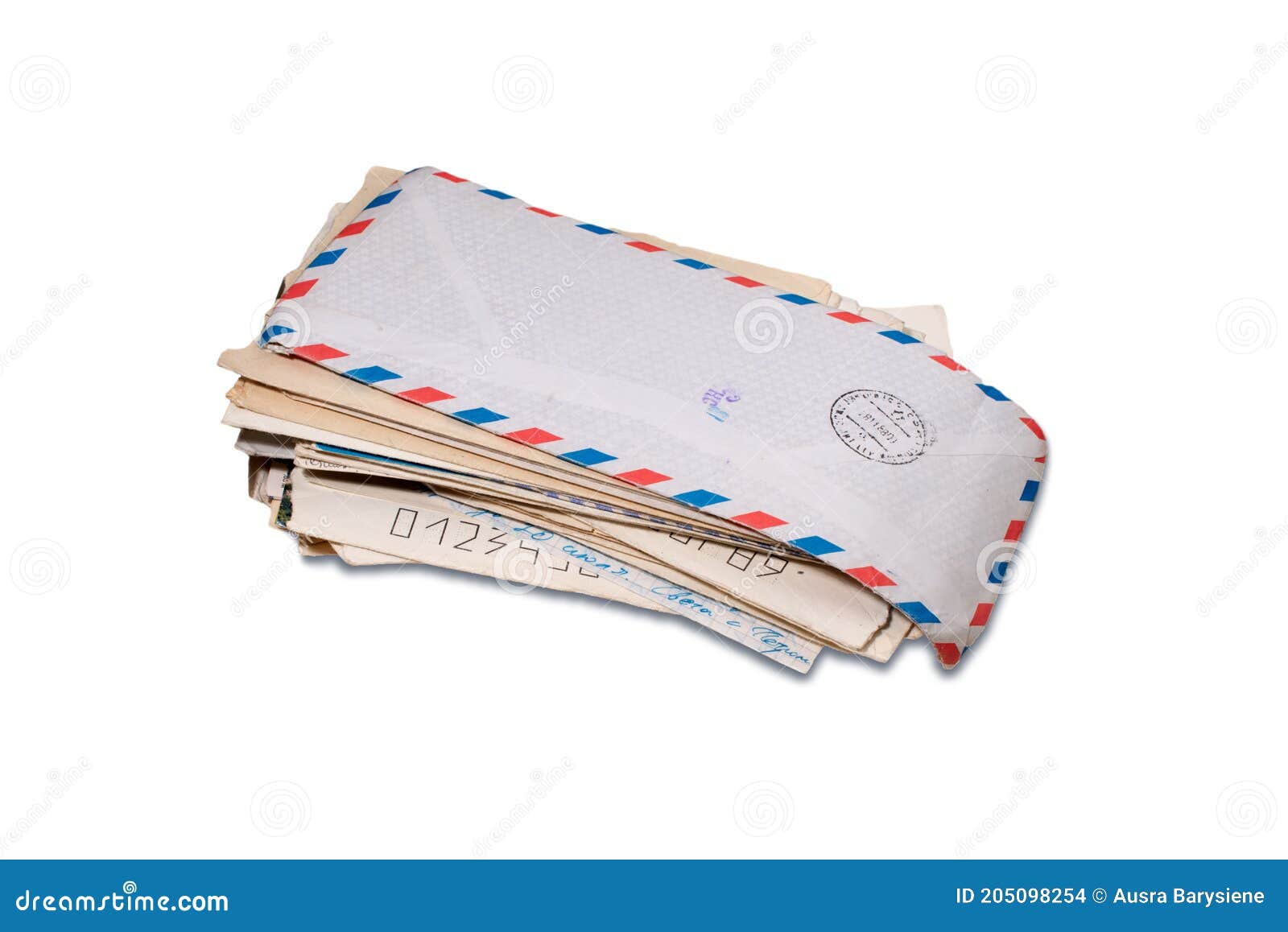 Stack of Old Letters, Isolated on White. Time and Memory Concept Stock ...