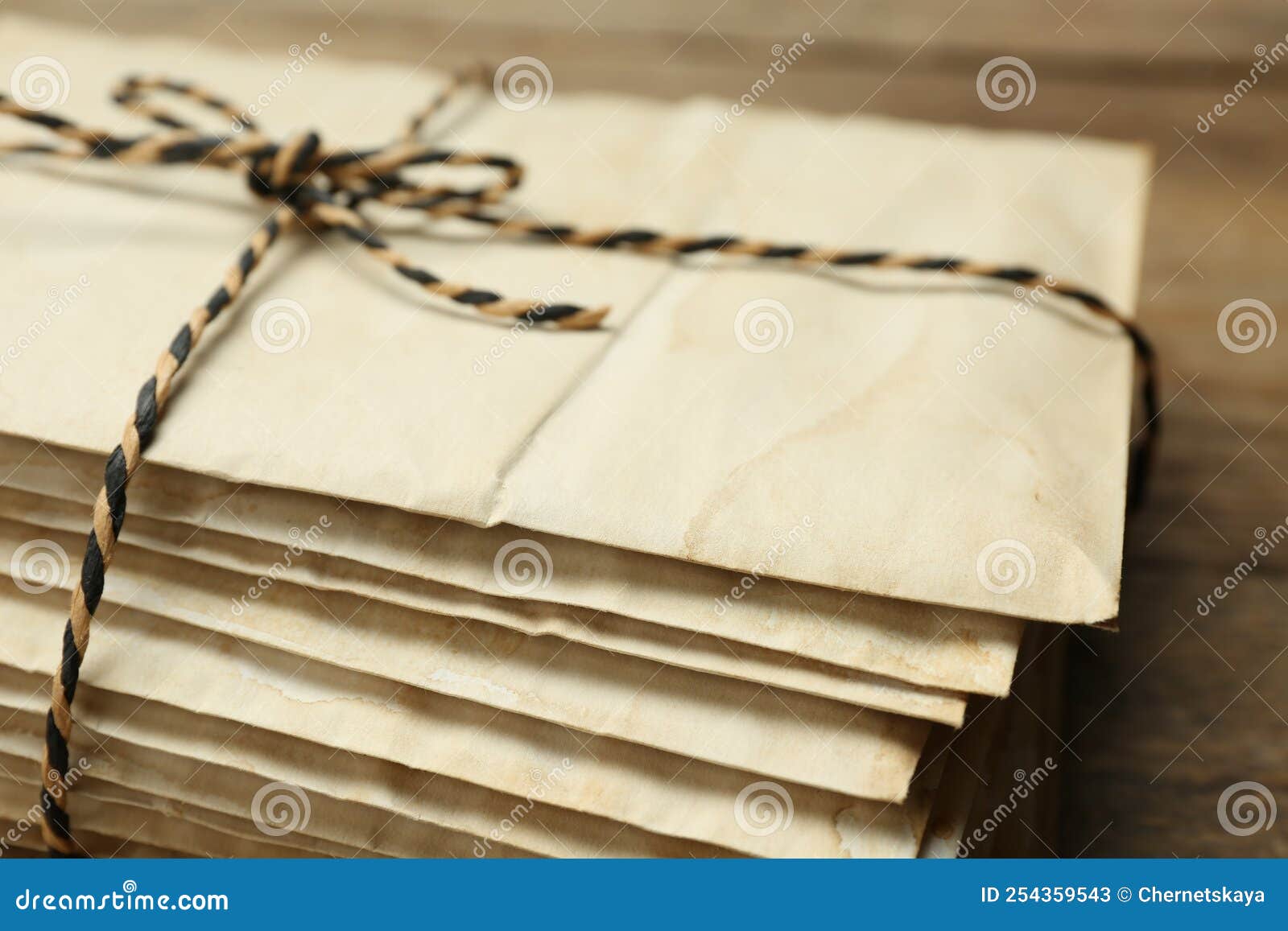 Stack of Old Letters Tied with String on Wooden Table, Closeup Stock ...