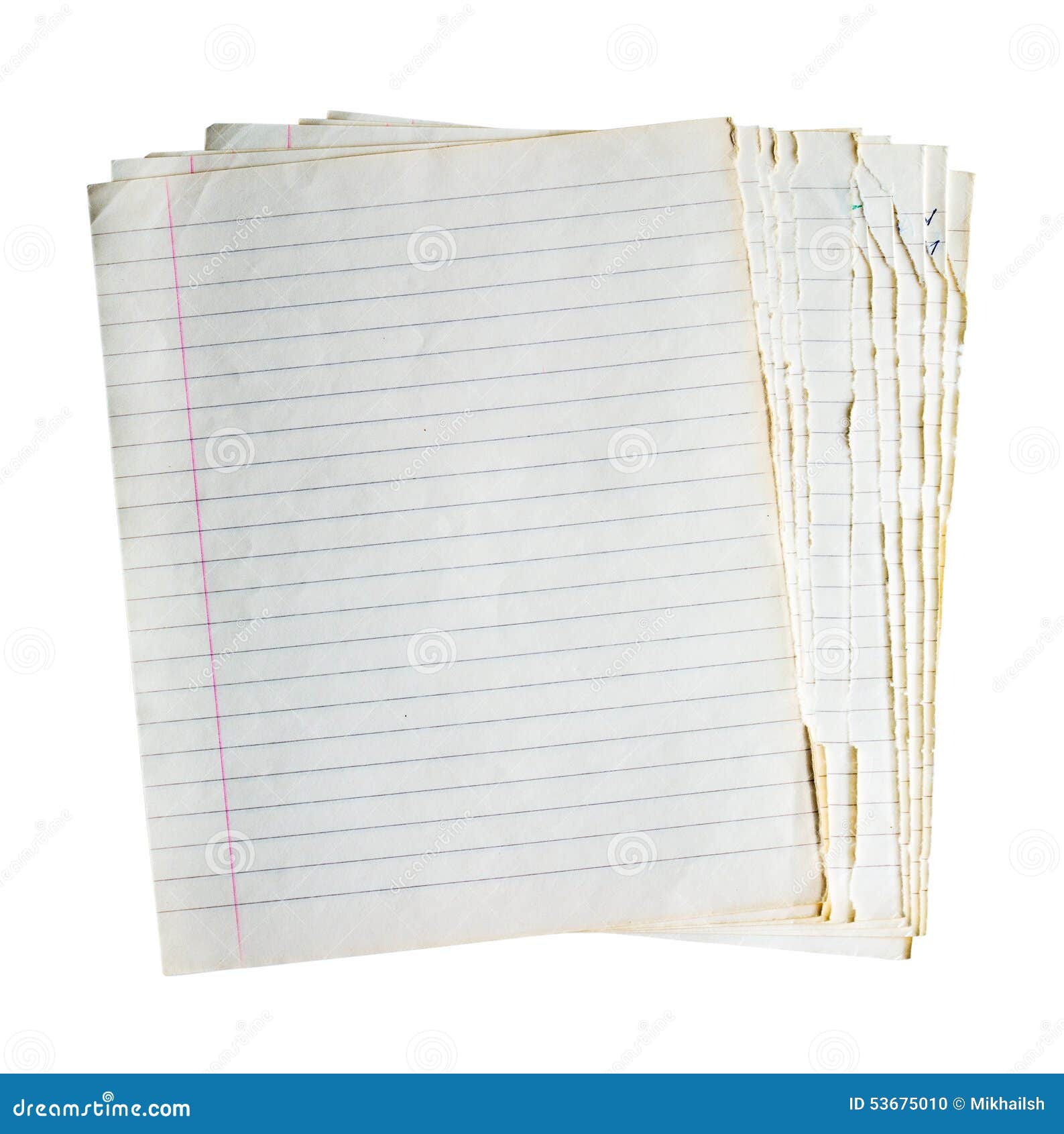 Stack of Old Lined Sheets of Paper Isolated Stock Photo - Image of ...