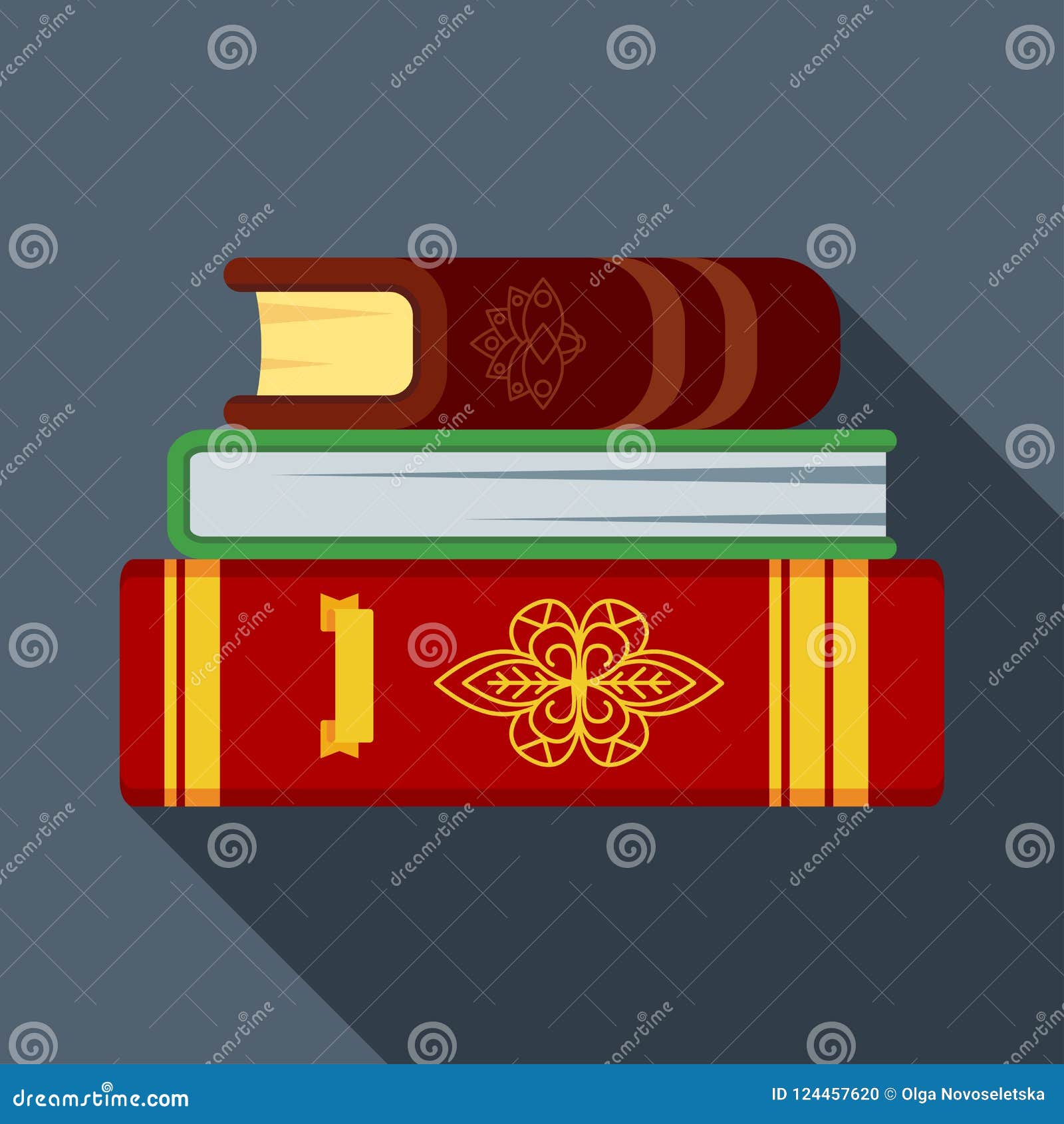 Stack of Old Magical Books in Thick Leather Bindings. Flat Vector ...