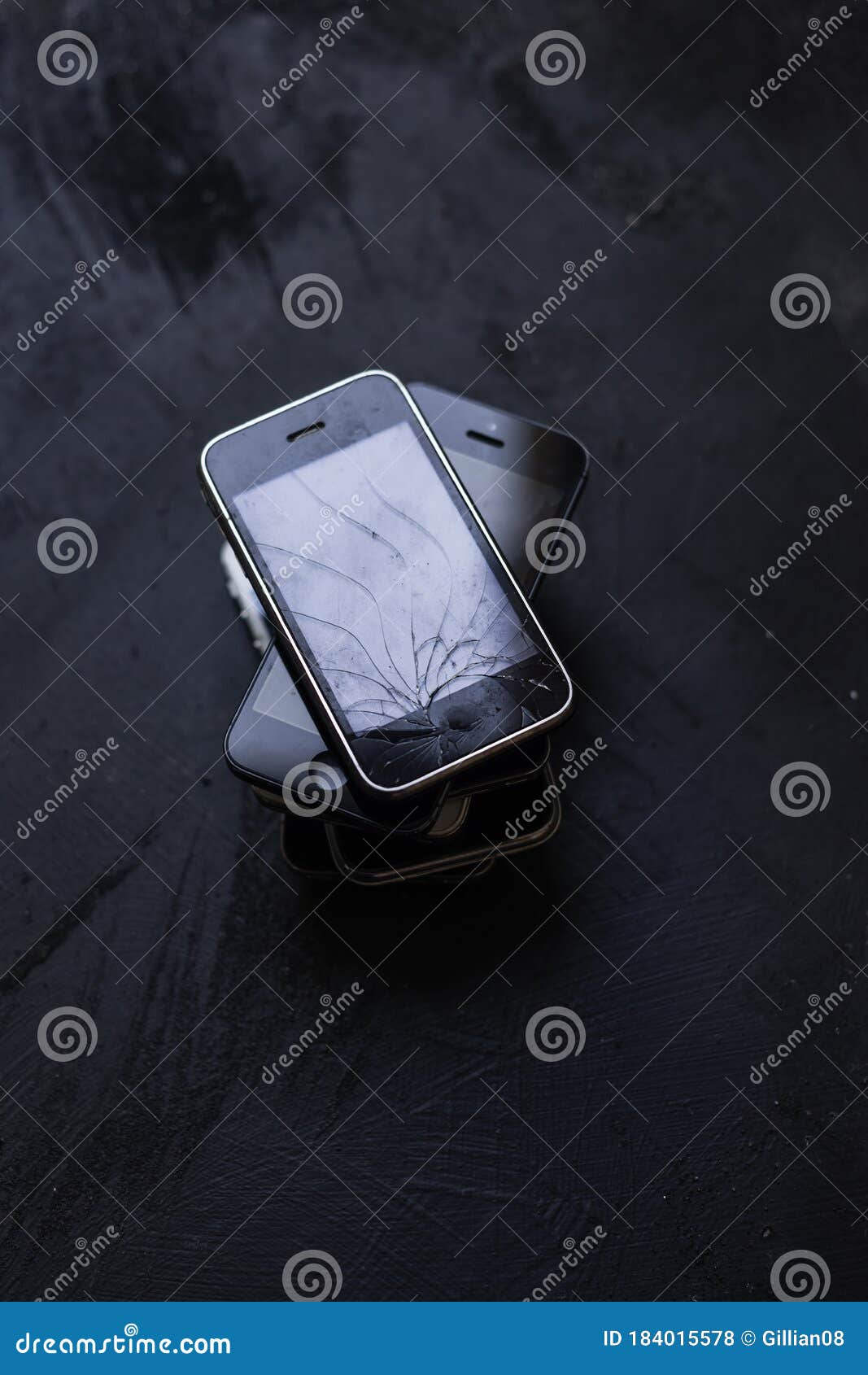 Stack of Old Mobile Phones with Cracked Screens Stock Photo - Image of ...