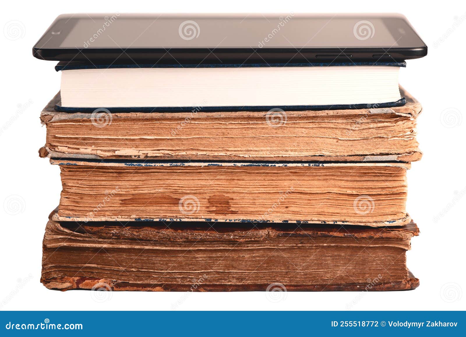 Stack of Old and New Books, Digital Tablet Isolated on White. New ...