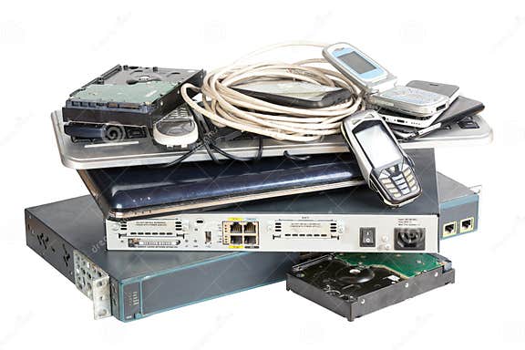 Stack of Old and Obsolete Computer, Networking Devices Isolated on ...