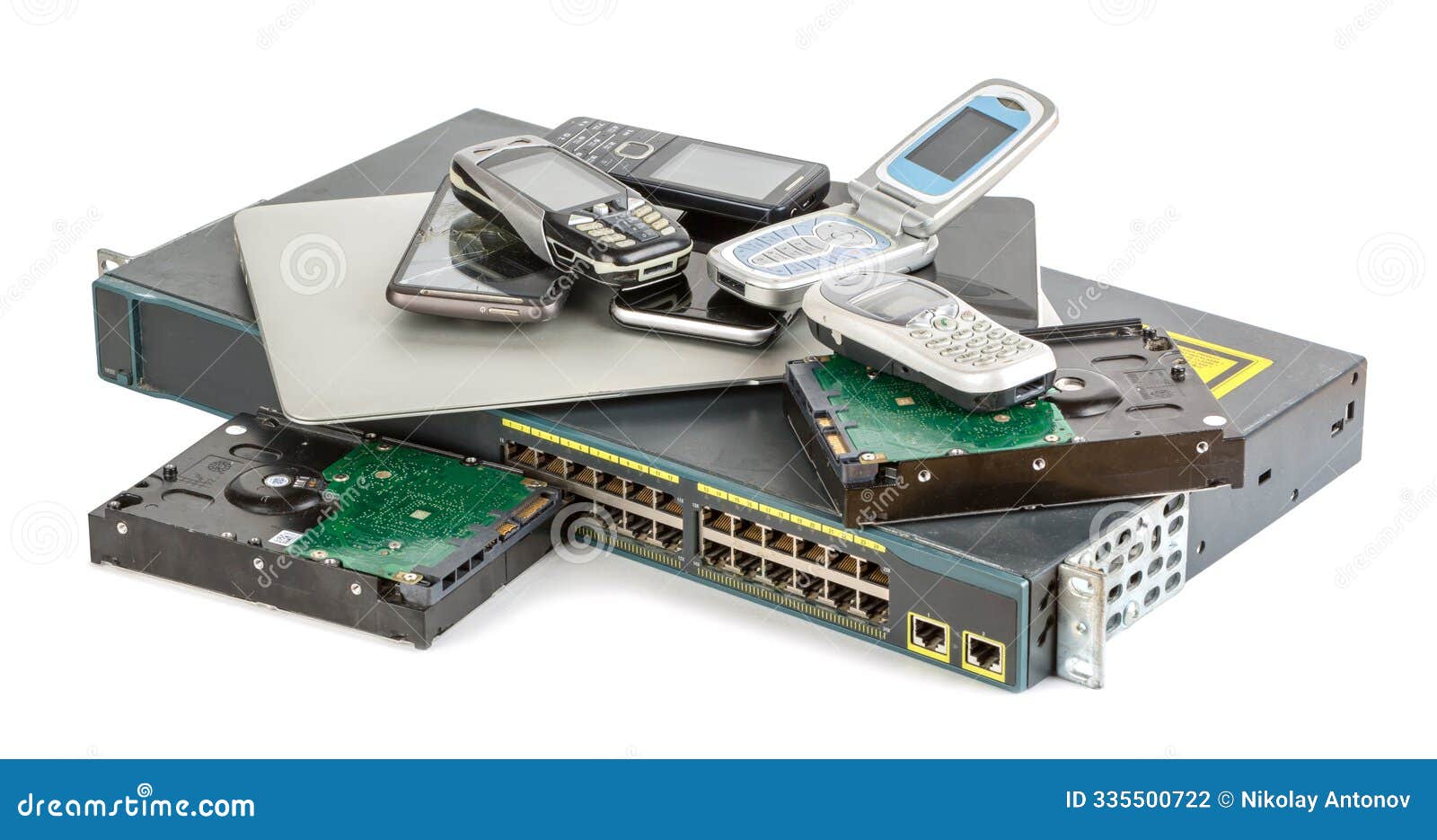 Stack of Old and Obsolete Technic. Laptop, Hard Disk Drives, Old ...