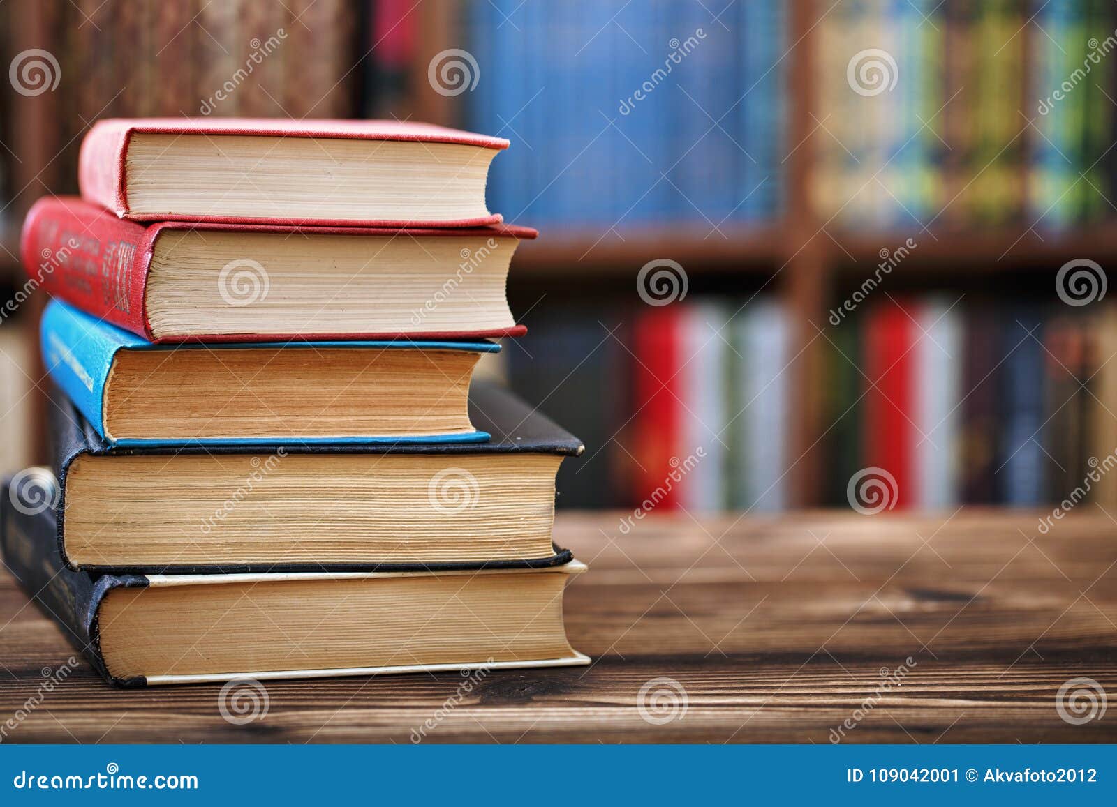 Paper Books On Wooden Bookshelves. Library Concept. Abstract Retro ...