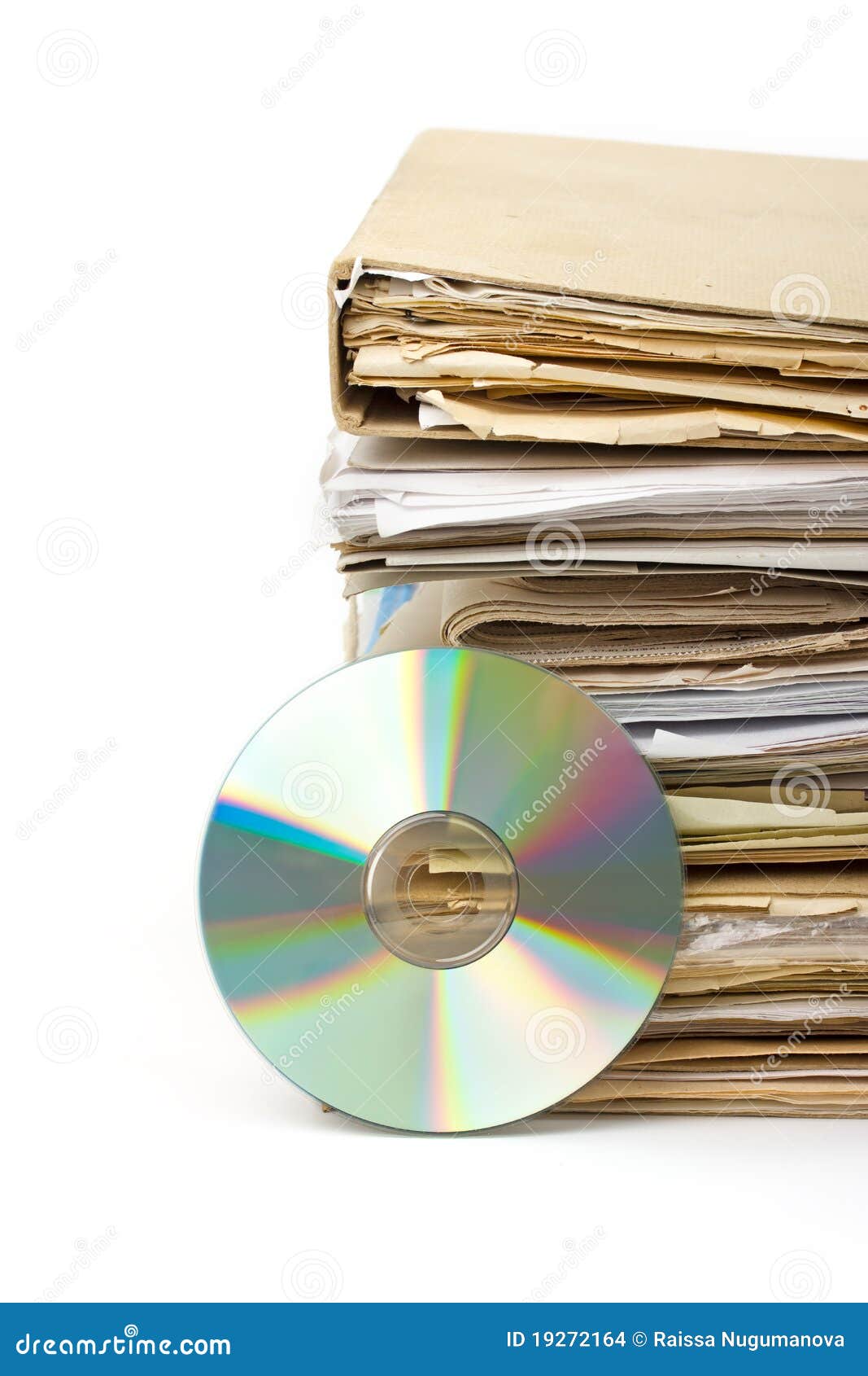 Stack of Old Paper Files and Modern Archive on Cd Stock Photo - Image ...