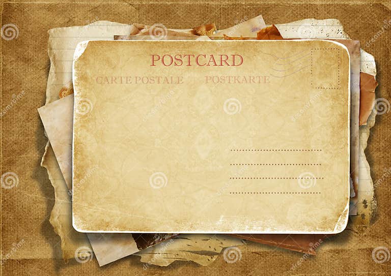Stack of Old Papers with a Postcard Stock Illustration - Illustration ...