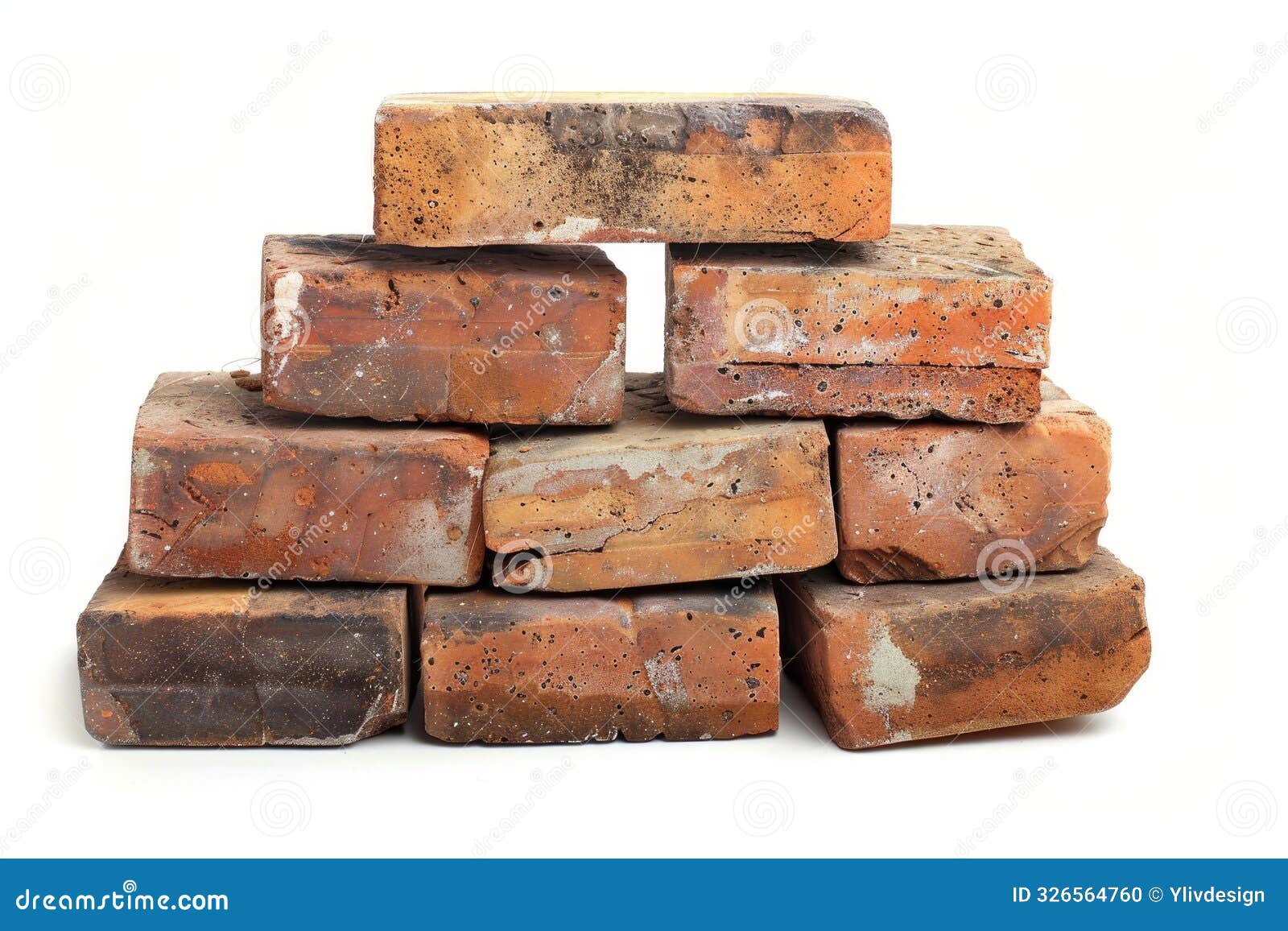 Stack of Old Red Clay Bricks Forming a Pyramid on White Background ...