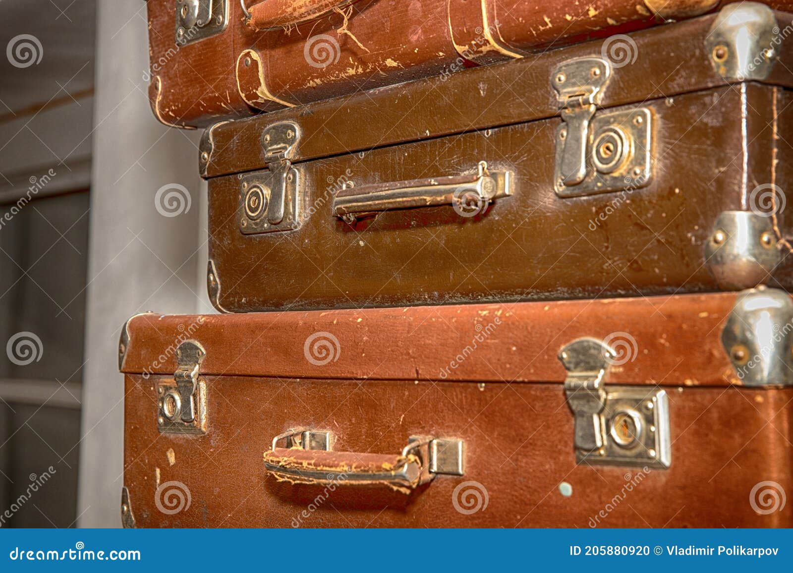 Stack of Old Retro Suitcases Close Up Stock Photo - Image of pile ...