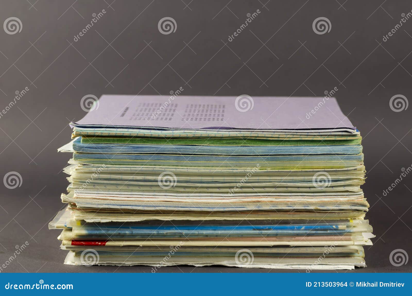 Stack of Old School Exercise Books on a Gray Background Stock Photo ...