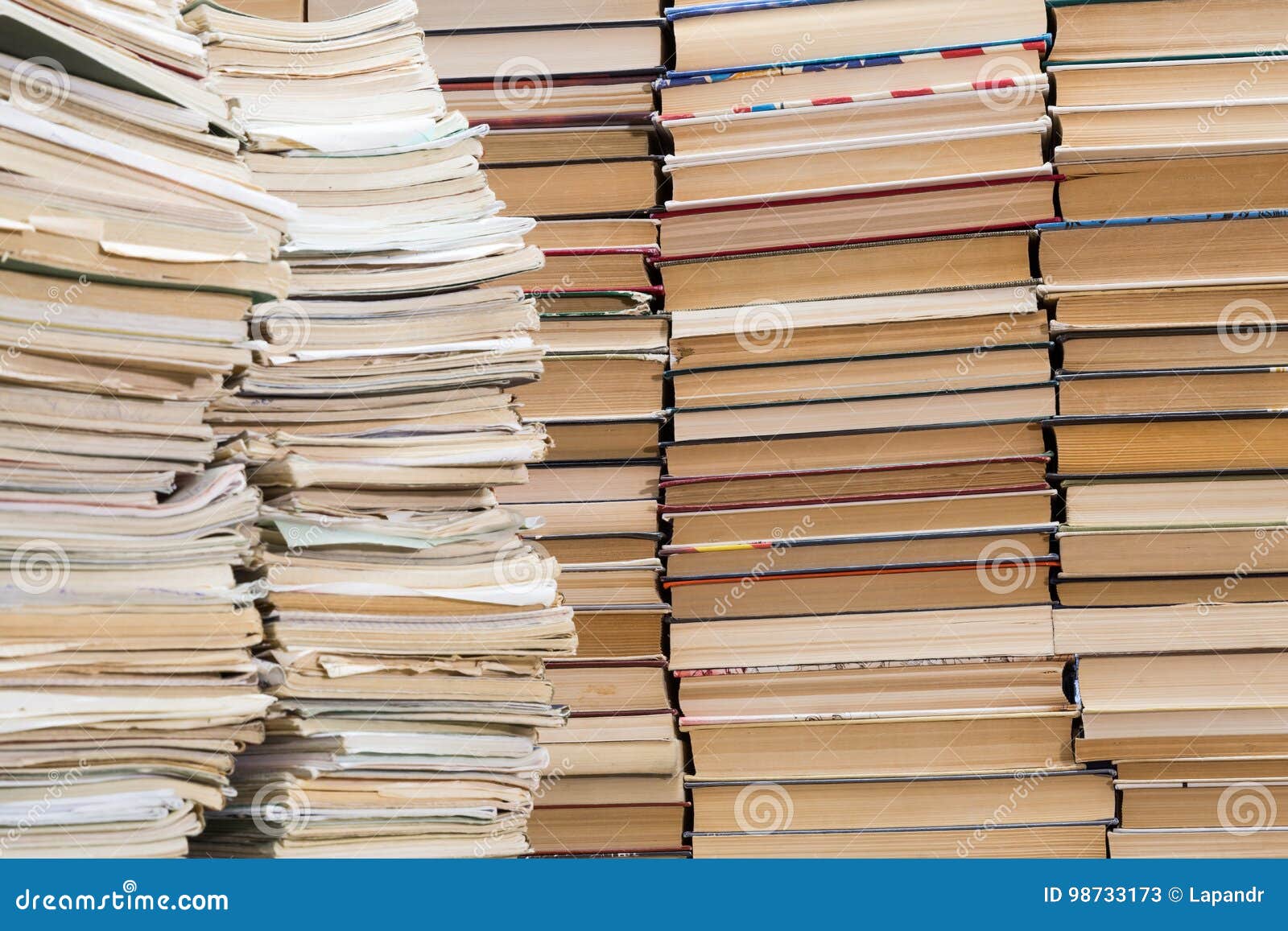A Stack of Old School Notebooks and a Stack of Textbooks or Books Stock ...