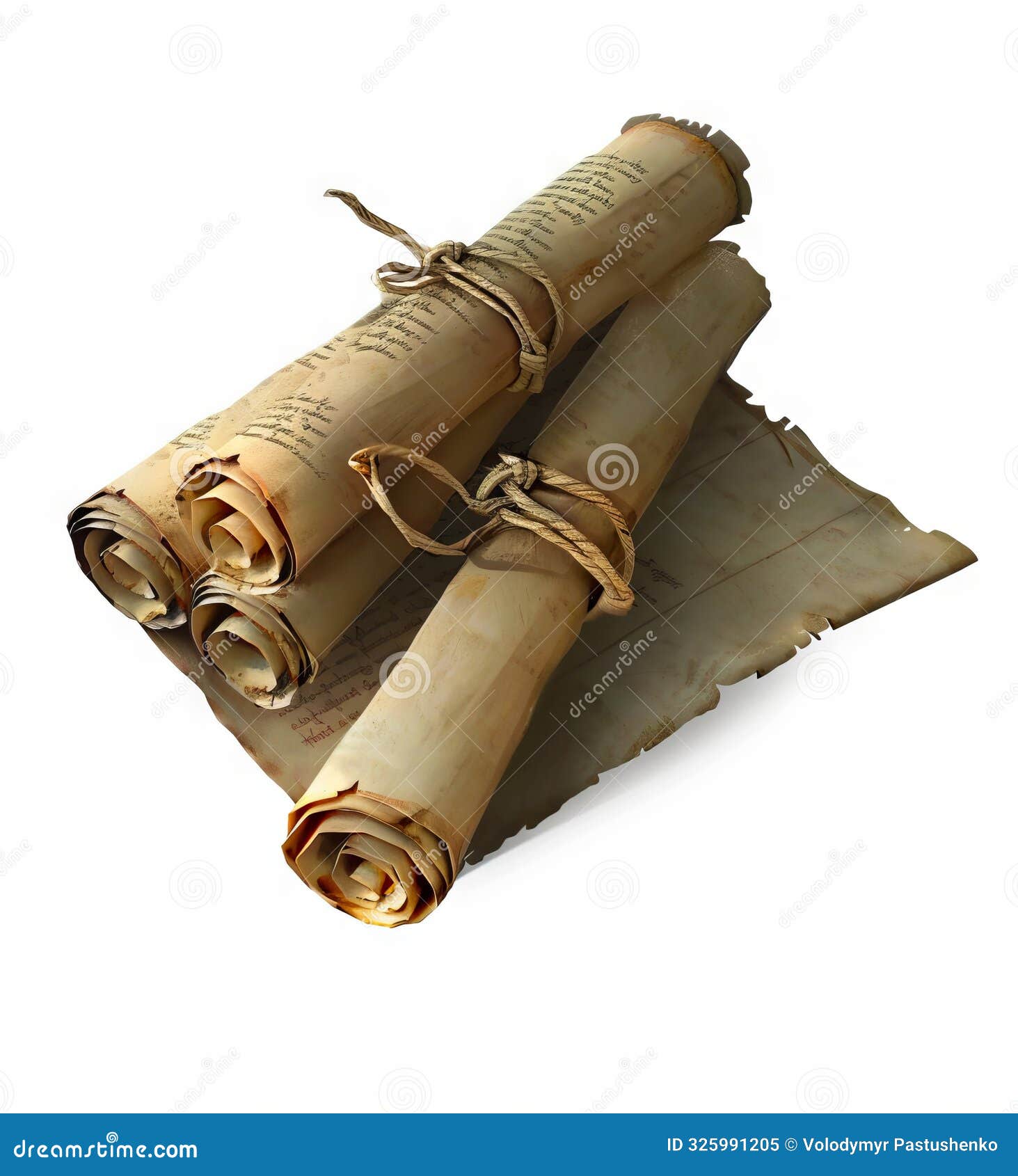A Stack of Old Scrolls with Rope Tied Around Them Stock Image - Image ...