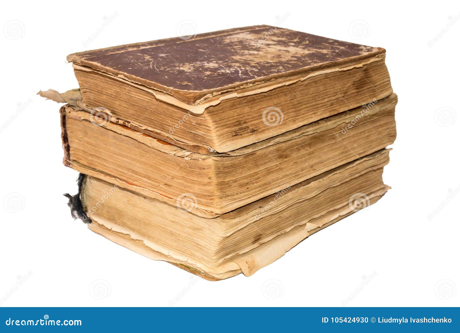 A Stack of Old Tattered Books. Vintage Torn Books. Antiques Isolated ...