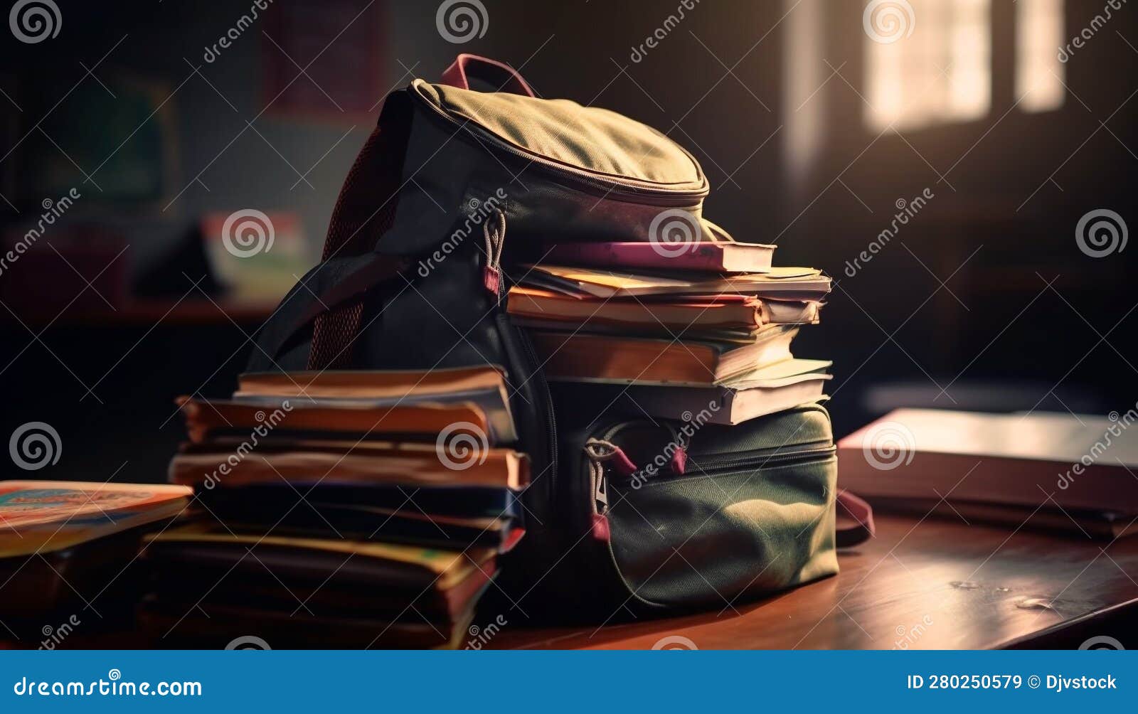 Stack of Old Textbooks on a Messy Table in Library Generated by AI ...