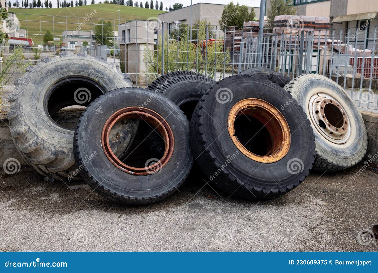 Stack of Old Used Tires of Different Sizes and Types in Abandoned Scrap ...