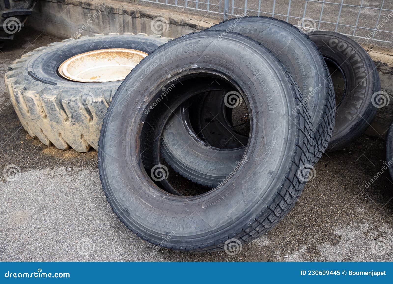 Stack of Old Used Tires of Different Sizes and Types in Abandoned Scrap ...