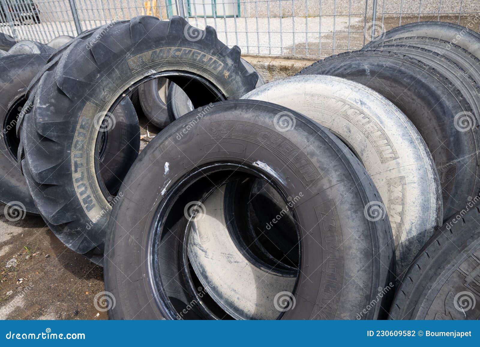 Stack of Old Used Tires of Different Sizes and Types in Abandoned Scrap ...