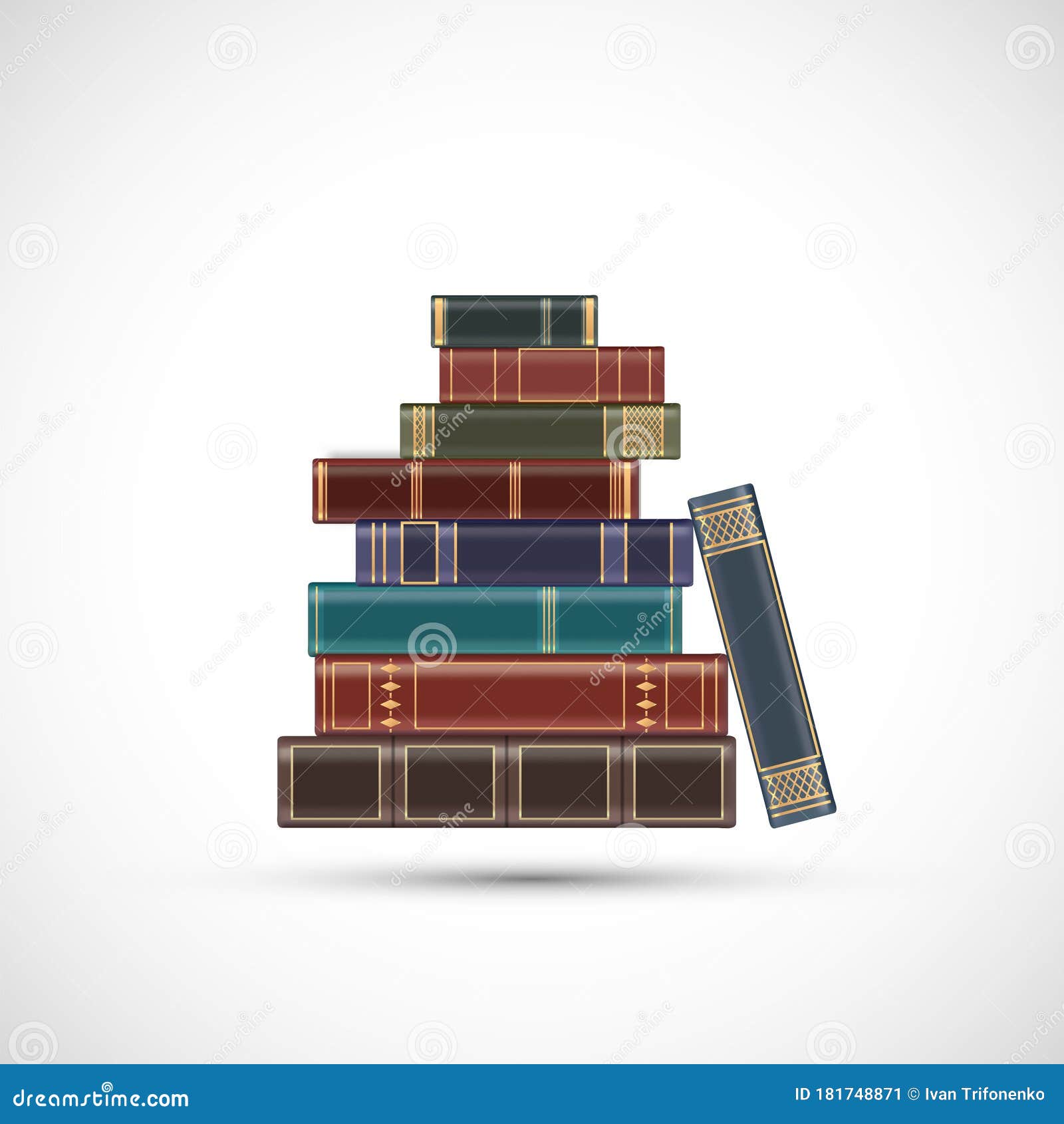 Stack of Old Vintage Books. Isolated on a White Background Stock Vector ...