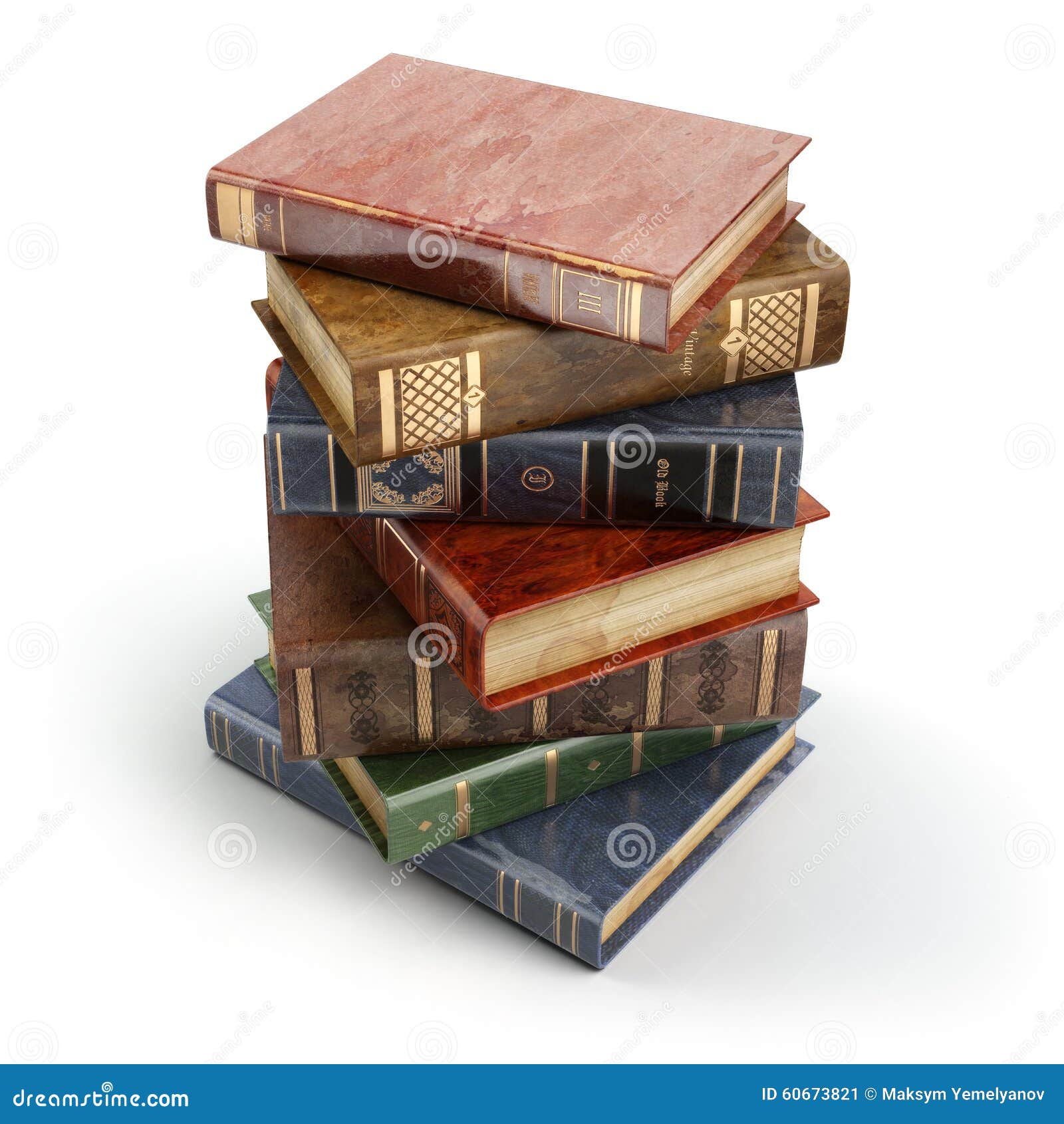 Stack of Old Vintage Books on White. Education Stock Illustration ...