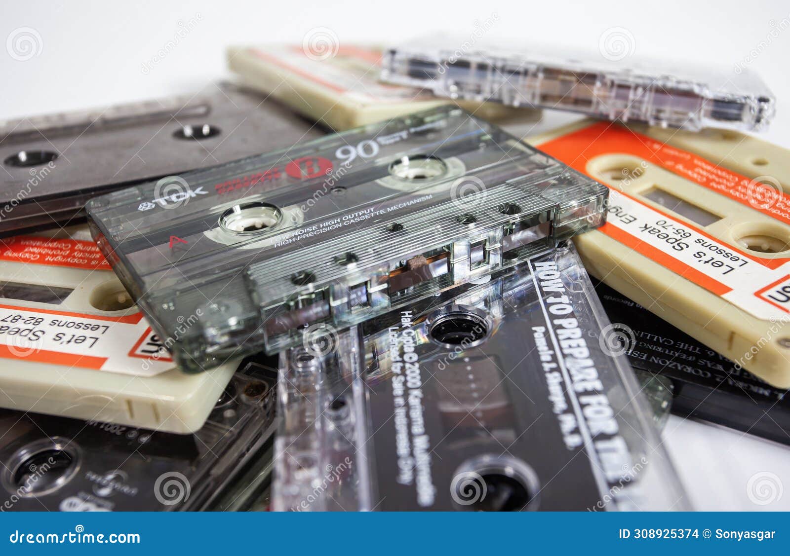 Stack of Vintage Cassettes Isolated on White Background Editorial Stock ...