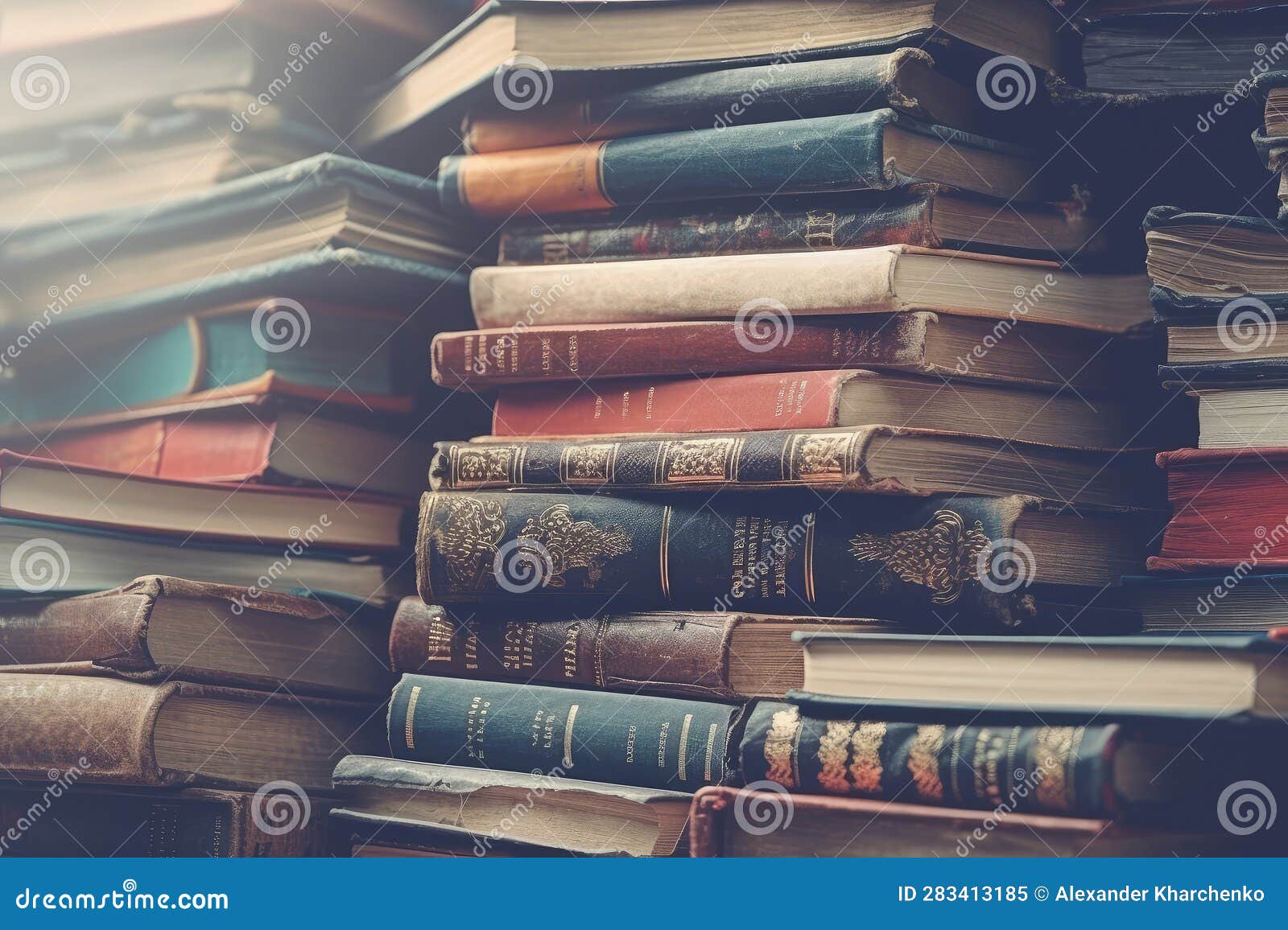 Stack of Old Vintage Retro Books Piled One Next To Another Extreme ...