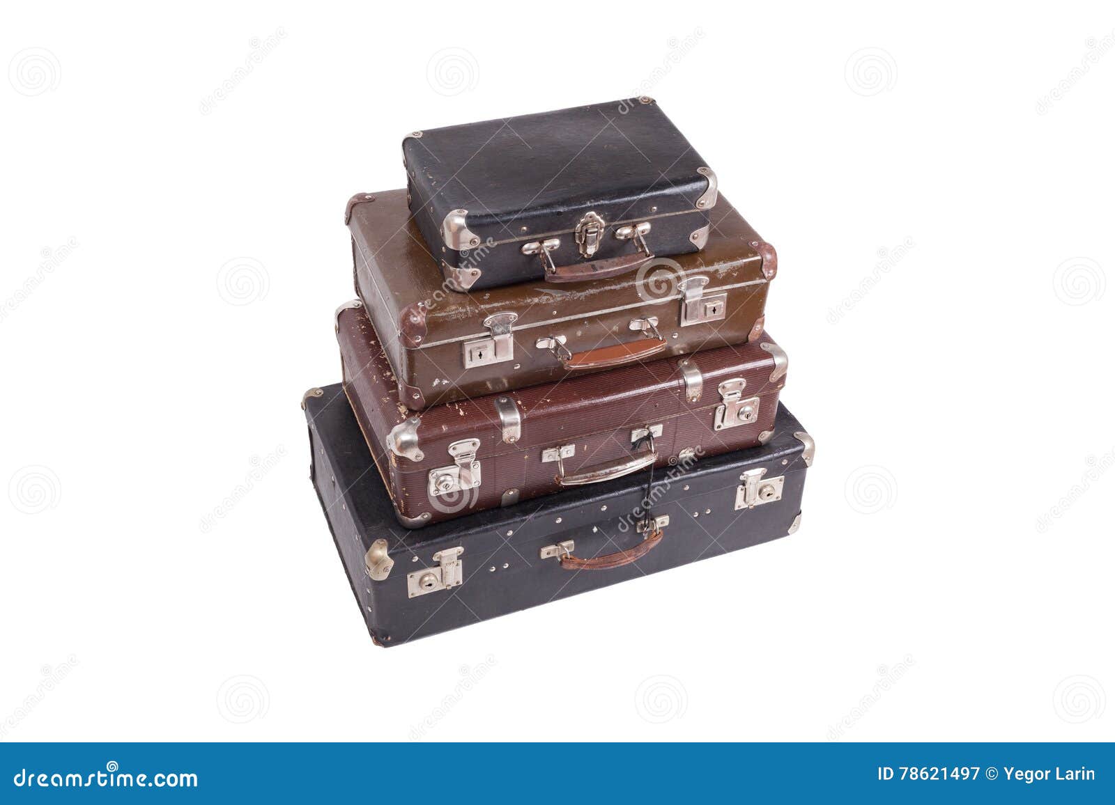Stack of Old Vintage Suitcases Isolated on White Stock Image - Image of ...