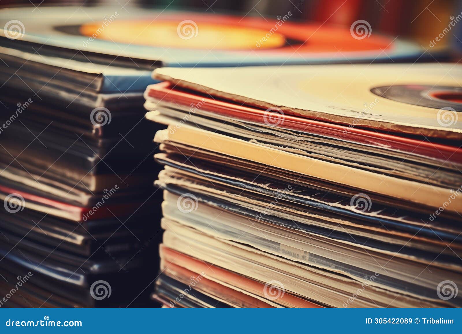 Stack of Old Vinyl Records AI-generated Image Stock Illustration ...