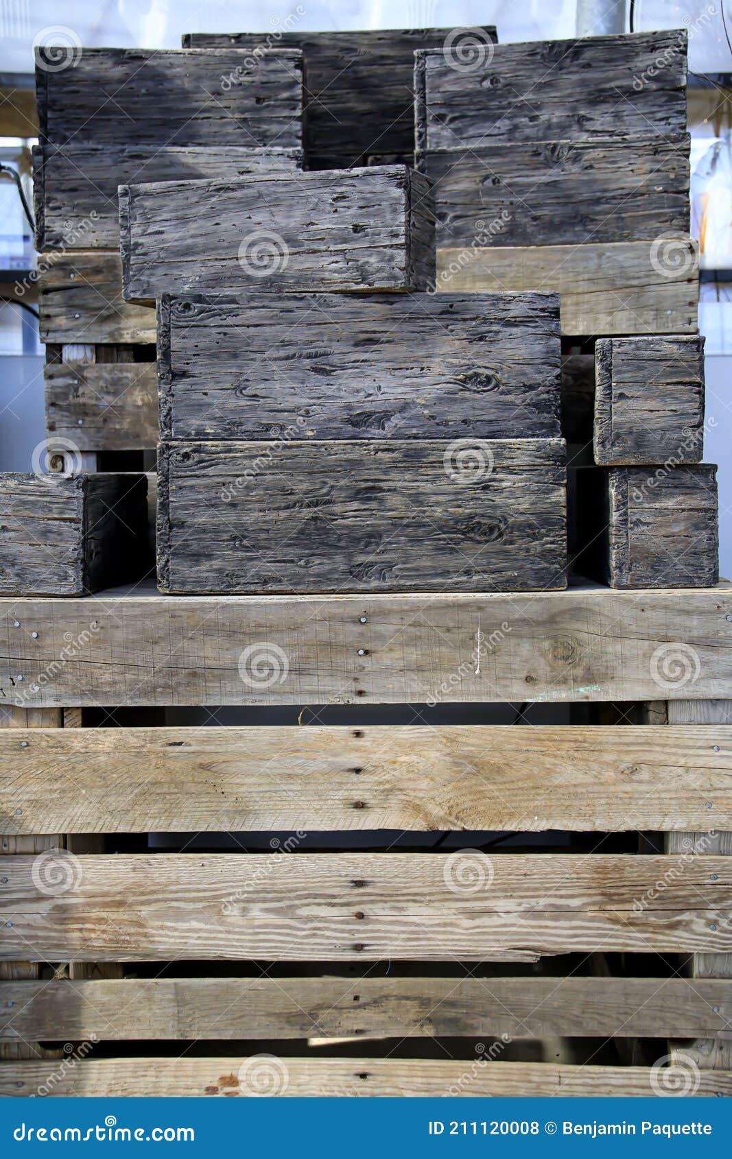 Stack of Old Wooden Boxes on Top of Each Other Stock Photo - Image of ...