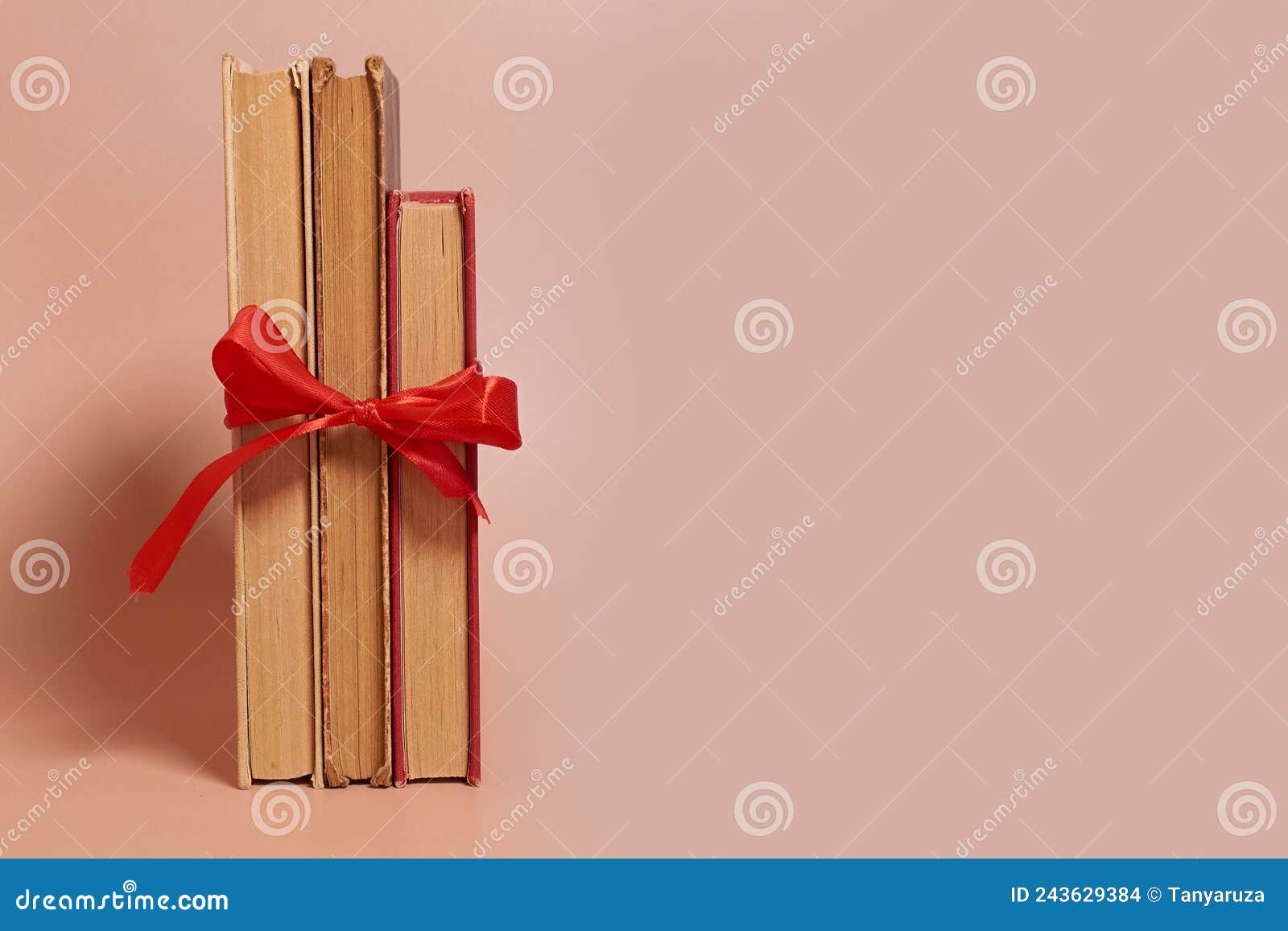 A Stack of Old Worn Books Tied with a Red Ribbon on a Colored ...