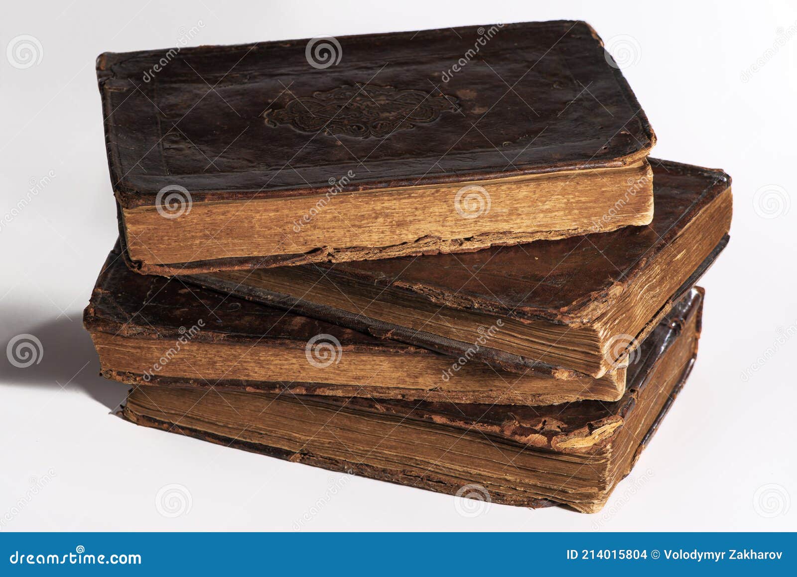 Stack of Old Worn Out Leather-bound Books Isolated on White Background ...