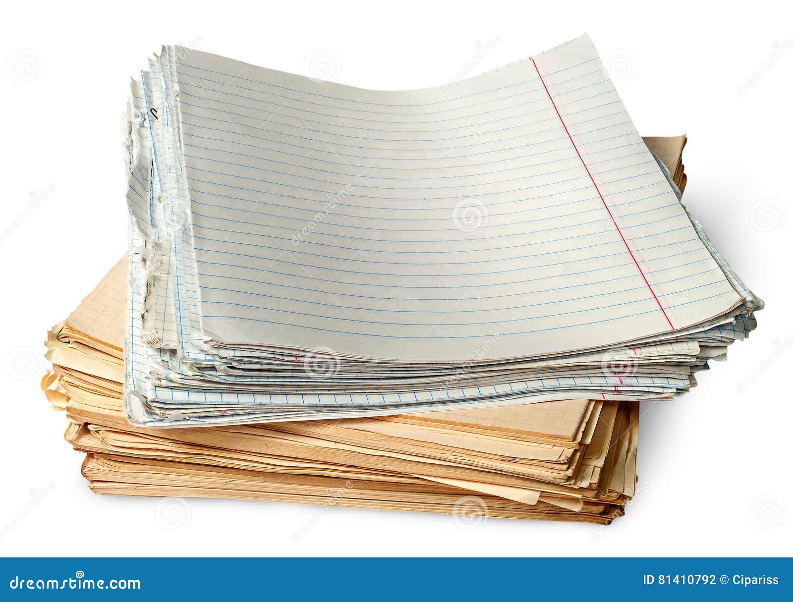 Stack of Old Yellowed Sheets of School Notebooks Stock Photo - Image of ...