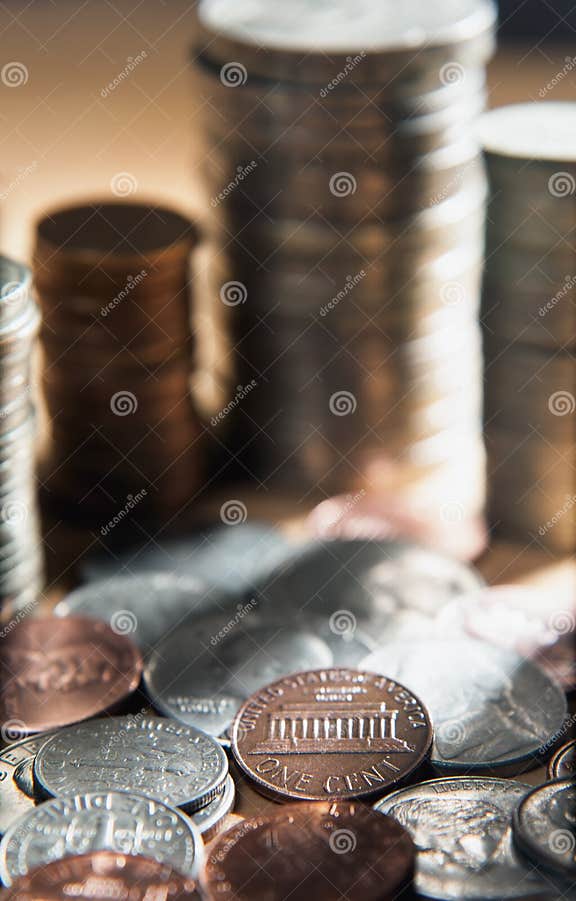 Stack of one cent coins. stock image. Image of change - 37769883
