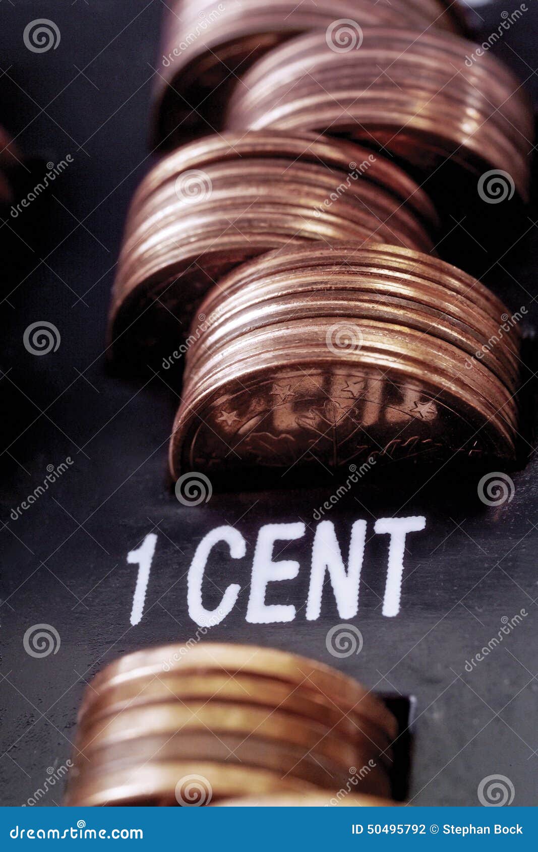 Stack of One Cent Coins in Cash Box, Close-up Stock Photo - Image of ...