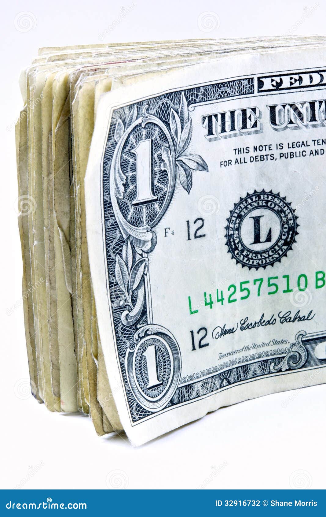 Stack of One Dollar Bills on Its Side Stock Photo - Image of tender ...