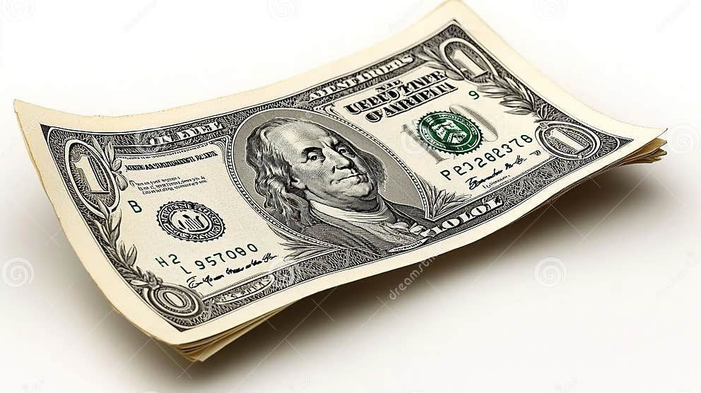 Stack of One Dollar Bills, Slightly Curved, Isolated on White ...