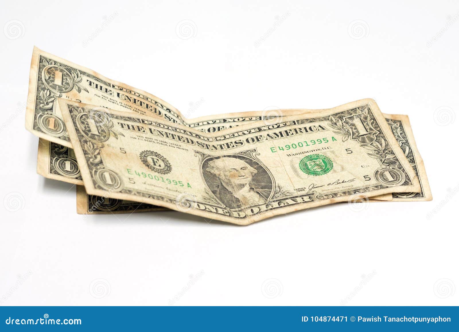 Stack of One Dollar Bills on White Background. Stock Image - Image of ...