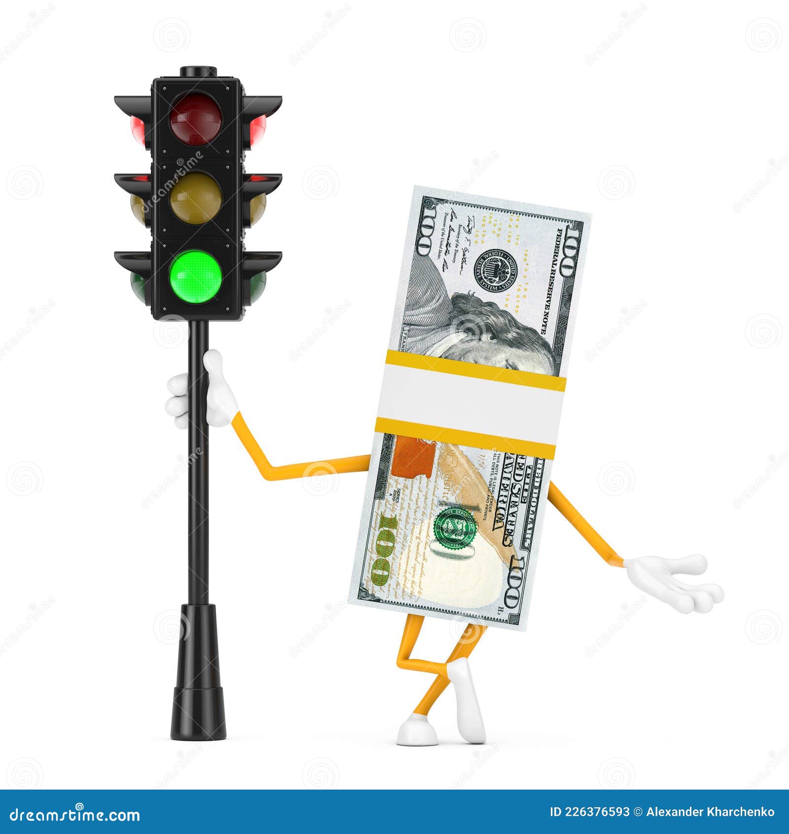 Stack of One Hundred Dollar Bills Person Character Mascot with Traffic ...