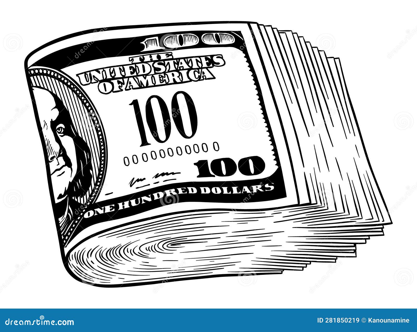 Stack of One Hundred US Dollars - Vector Illustration - Out Line Stock ...