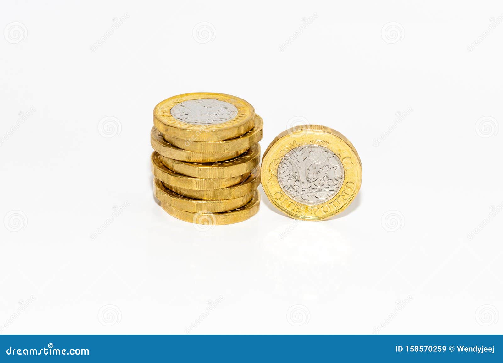 Stack of one pound coins stock image. Image of economic - 158570259