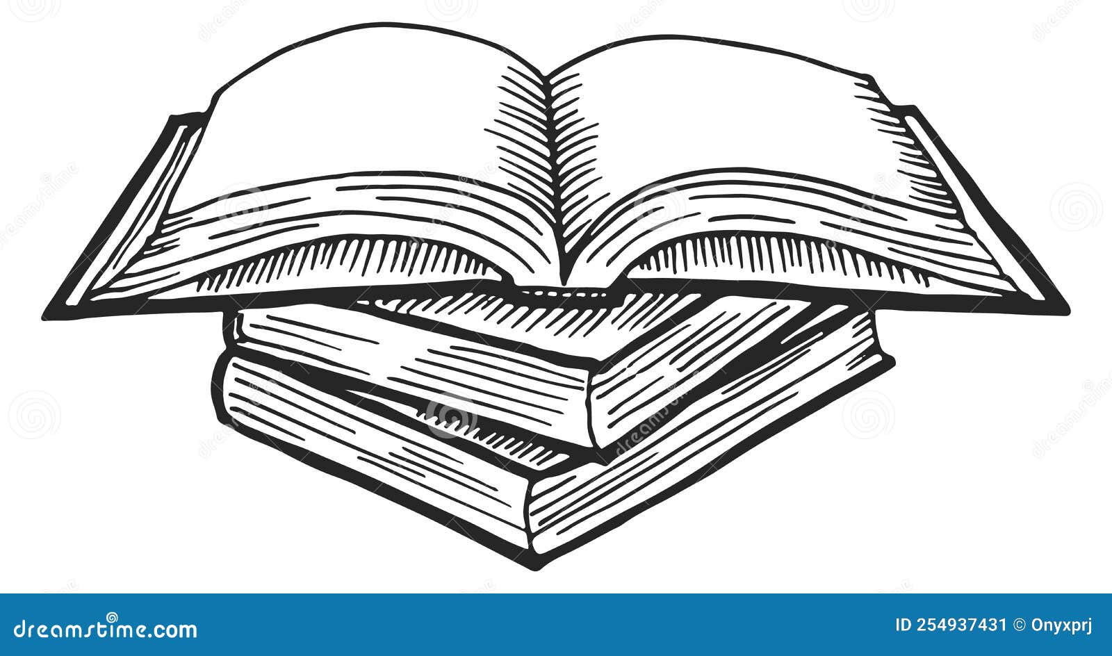 Stack with Open Book on Top. Research Icon Sketch Stock Vector ...