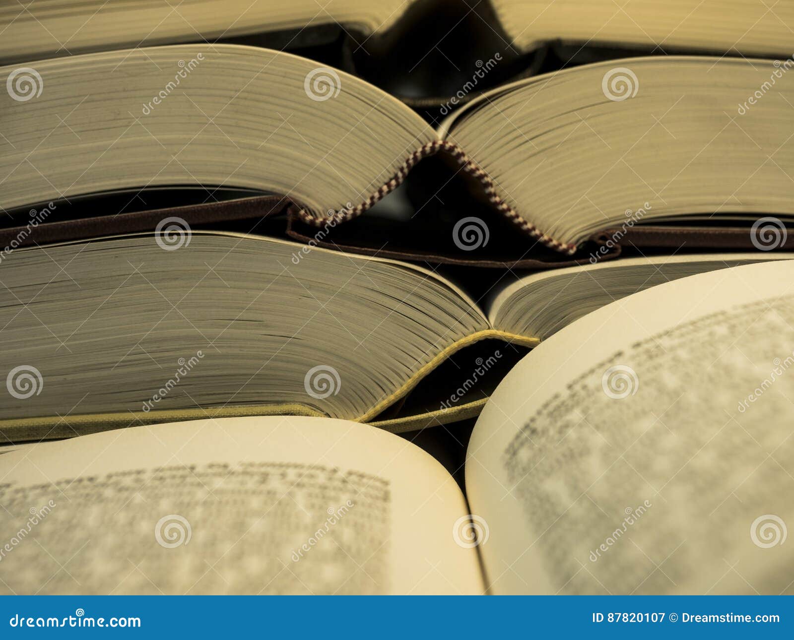 Stack of Open Book and Two Page Open Book on the Front. Stock Image ...
