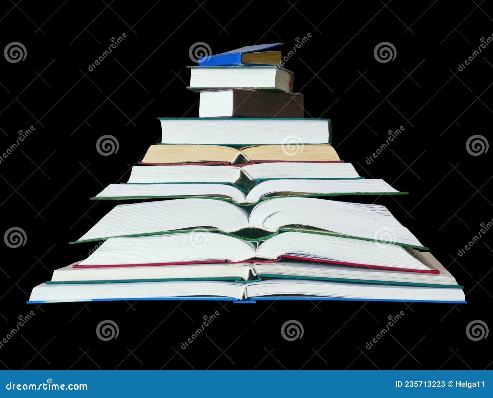 Stack of Open Books, Isolated on Black Stock Image - Image of ...