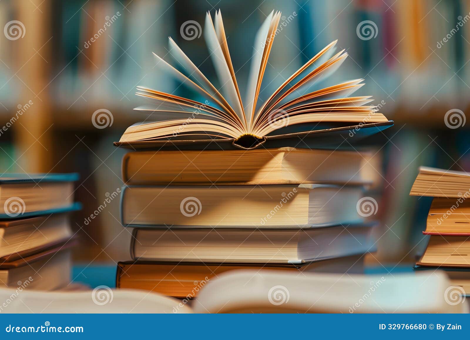 Stack of Open Books One Book Standing Upright on Top, Symbolizing ...