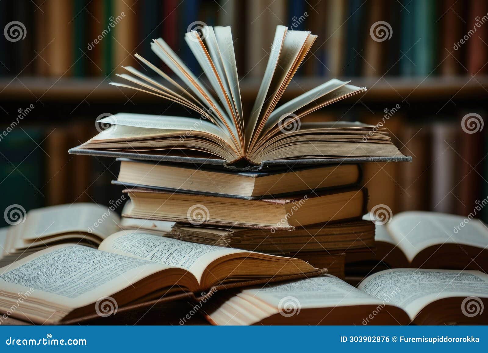 A Stack of Open Books with Pages Fluttering, Conveying the Notion of ...
