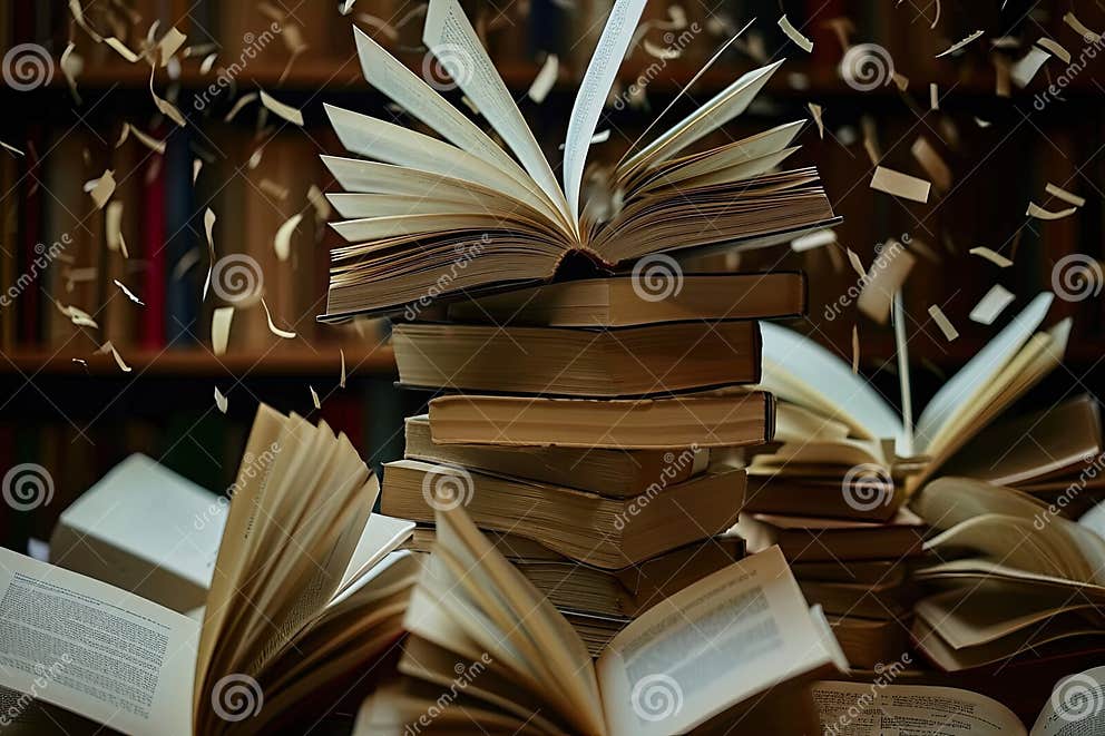 A Stack of Open Books with Pages Fluttering, Conveying the Notion of ...