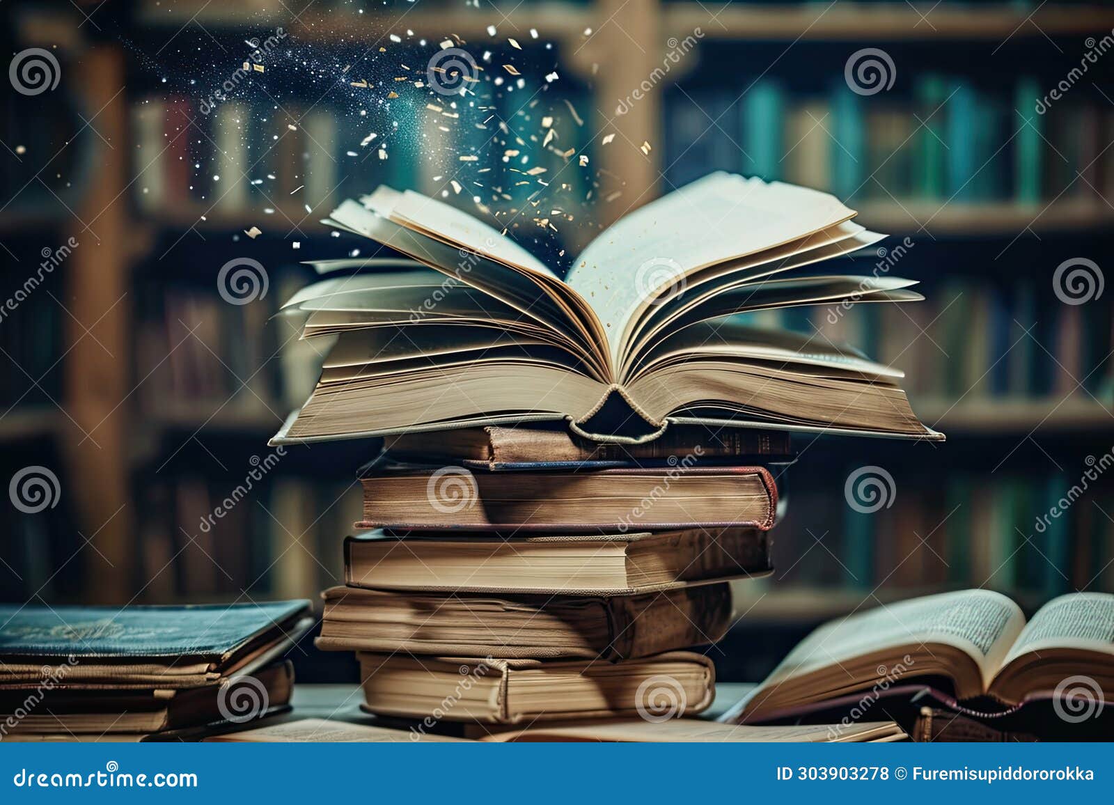 A Stack of Open Books with Pages Fluttering, Conveying the Notion of ...