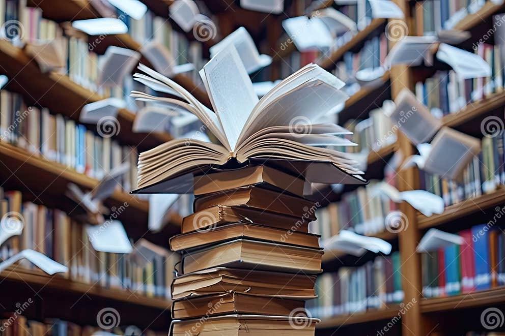 A Stack of Open Books with Pages Fluttering, Conveying the Notion of ...